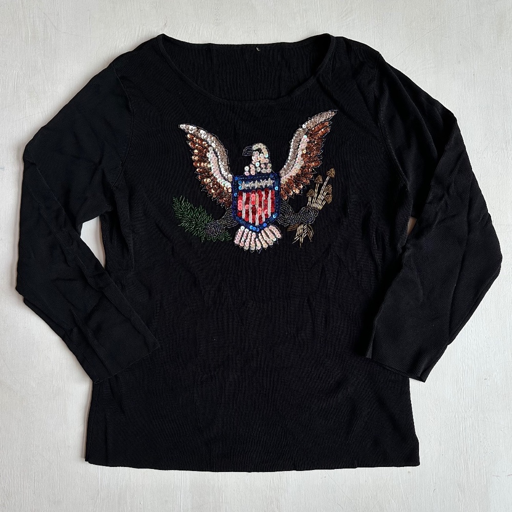 Vintage Sequin Eagle Logo Black Long Sleeve - Gem